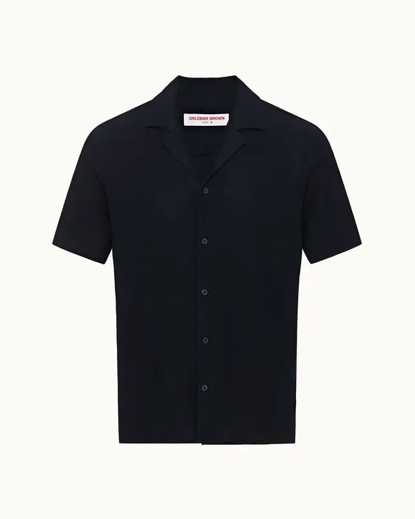 Orlebar Brown Relaxed Fit Capri Collar Open Weave Italian Cotton Shirt In Night Iris - Blue