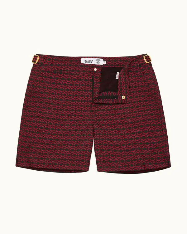 Orlebar Brown Automobili Lamborghini Hexagon Jacquard Mid-length Swim Shorts - Black/summer Red