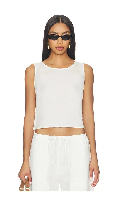 LESET Daniel Crop Sleeveless Crew In White - Parchment