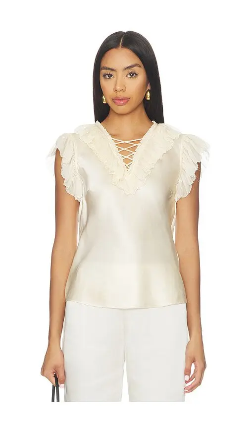 Ulla Johnson Ilyana Sleeveless Silk Top With Lace Up - Ivory