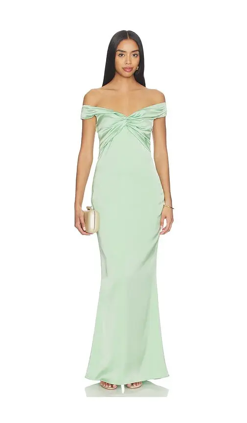 Katie May Off-the-shoulder Gown With Draped Bodice And Back Vent - Mint