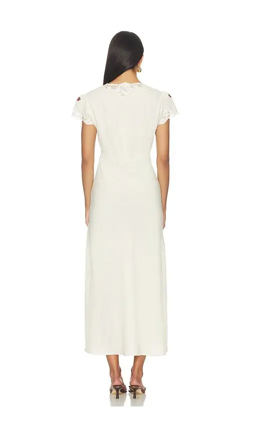 Rixo Amari Embroidered Midi Dress - Ivory
