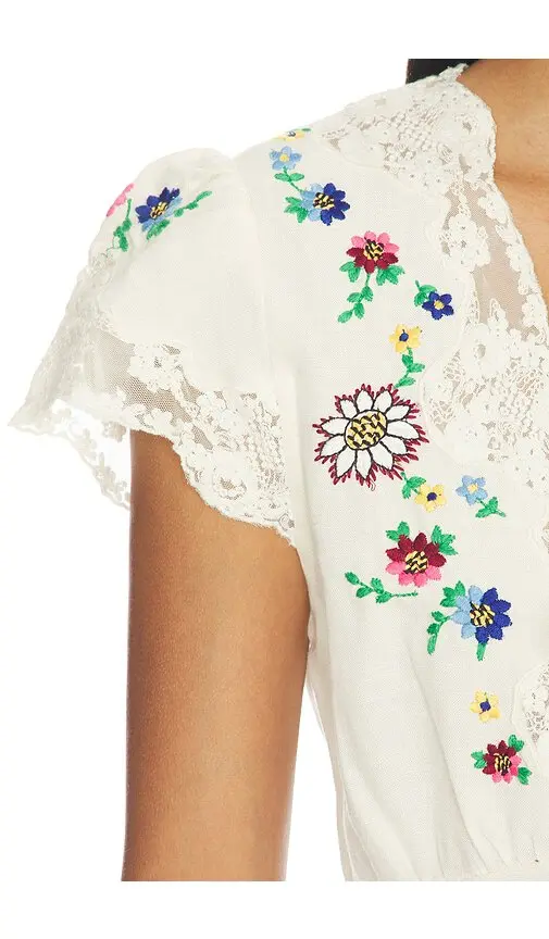 Rixo Amari Embroidered Midi Dress - Ivory