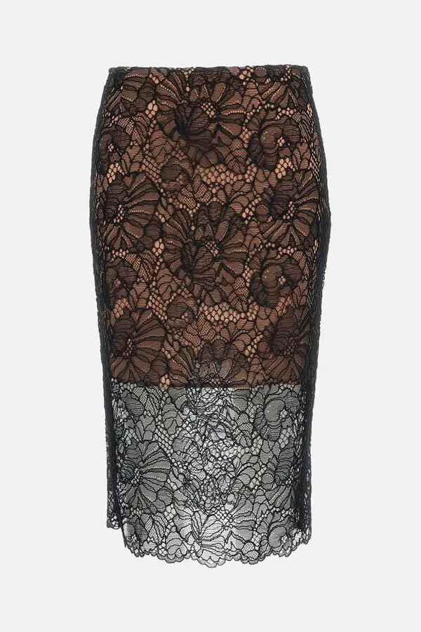 ROTATE BY BIRGER CHRISTENSEN Lace Pencil Midi Skirt - Black