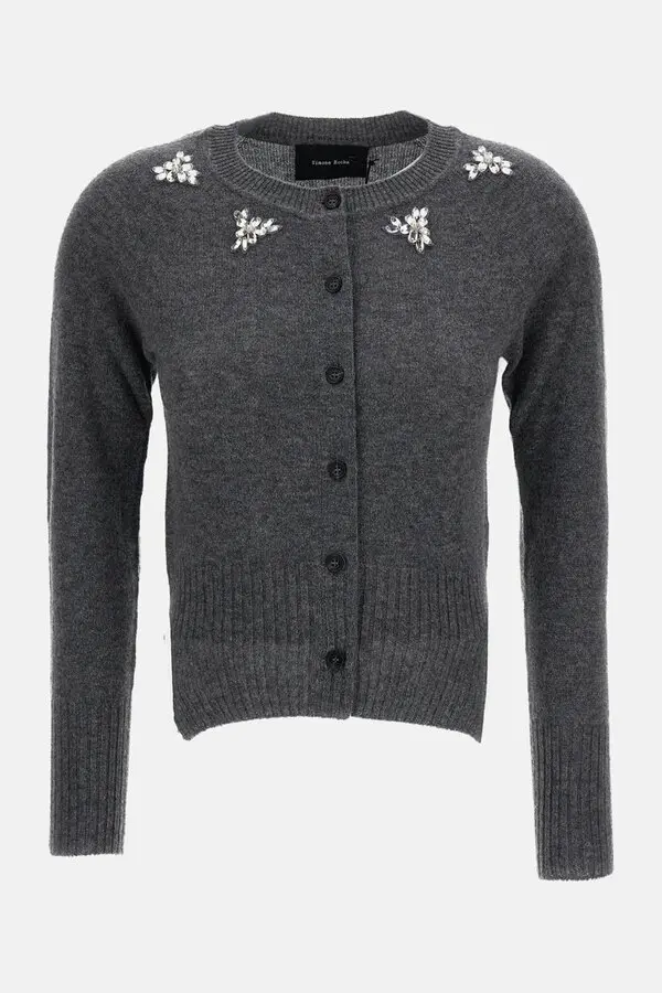 Simone Rocha Short Cardigan With Embroidered Crystals - Grigio