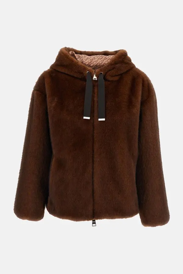 Herno Faux Fur Bomber Jacket With Drawstring Hem - Marrone