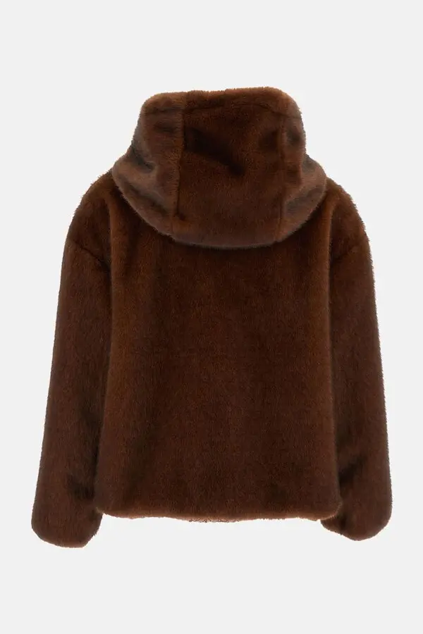 Herno Faux Fur Bomber Jacket With Drawstring Hem - Marrone