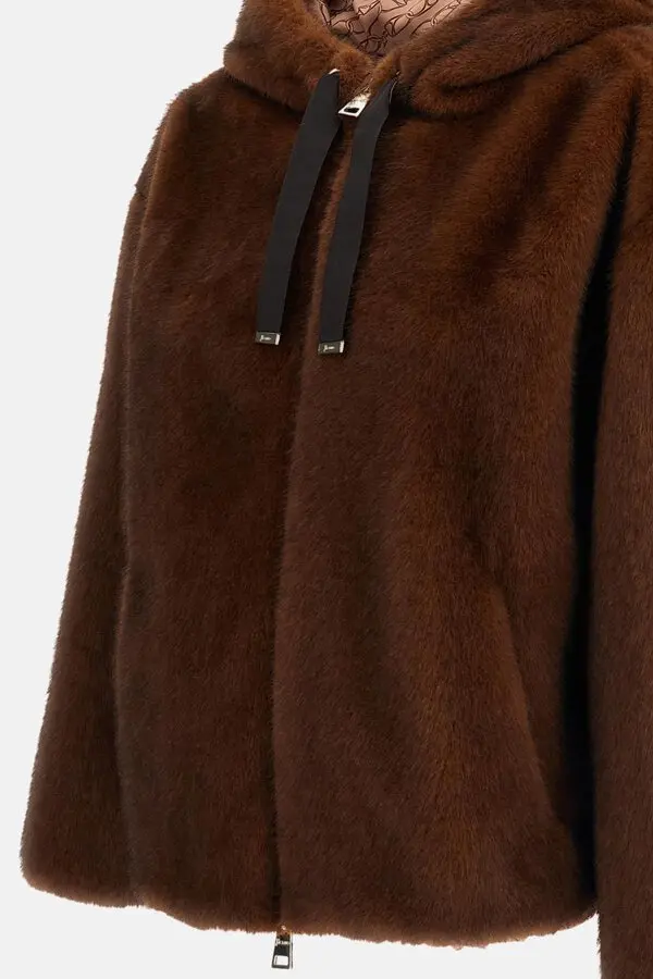 Herno Faux Fur Bomber Jacket With Drawstring Hem - Marrone