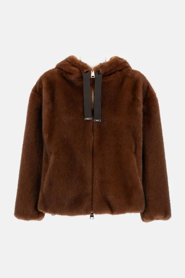 Herno Faux Fur Bomber Jacket With Drawstring Hem - Marrone