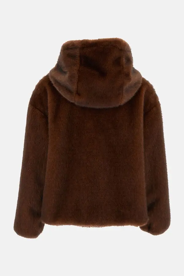 Herno Faux Fur Bomber Jacket With Drawstring Hem - Marrone
