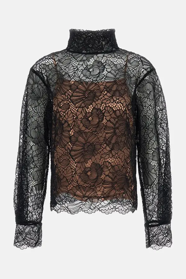 ROTATE BY BIRGER CHRISTENSEN High-neck Lace Blouse - Black