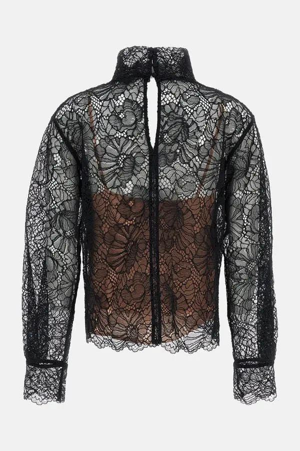 ROTATE BY BIRGER CHRISTENSEN High-neck Lace Blouse - Nero