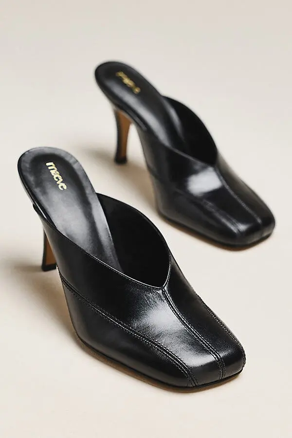 Maeve Square-toe Mule Heels - Black