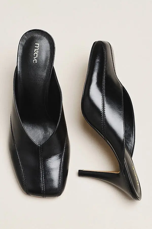 Maeve Square-toe Mule Heels - Black