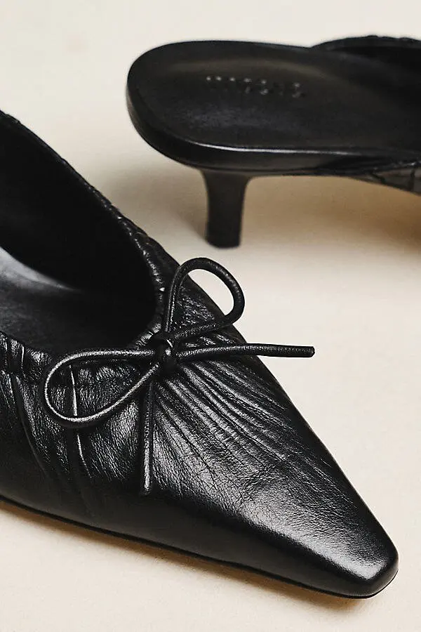 Maeve Cched Bow Kitten Heel Mules - Black