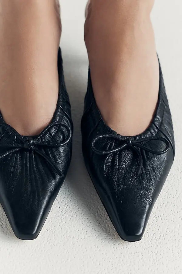 Maeve Cinched Bow Kitten Heel Mules - Black