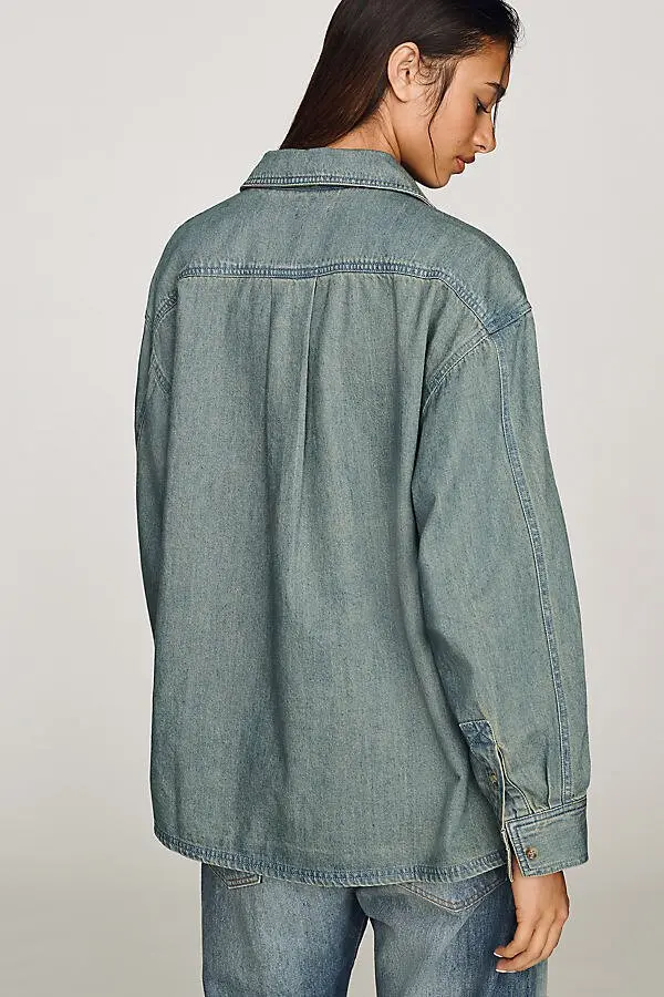 PILCRO 100% Cotton Denim Buttondown Shirt - Antique Wash