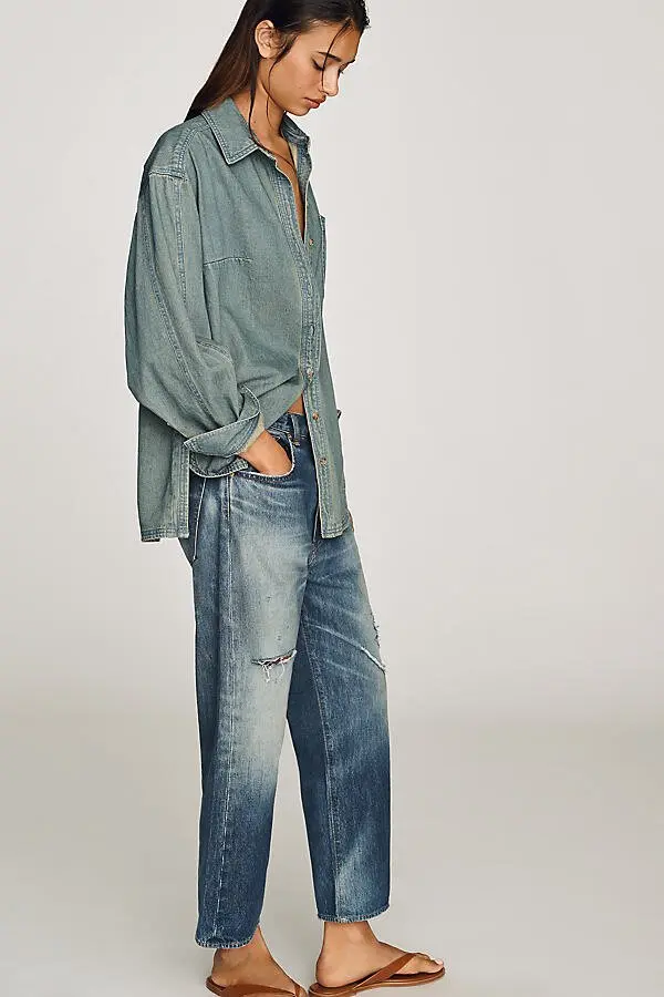 PILCRO 100% Cotton Denim Buttondown Shirt - Antique Wash
