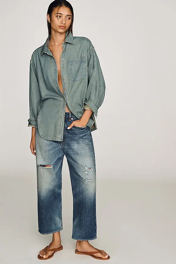 PILCRO 100% Cotton Denim Buttondown Shirt - Antique Wash