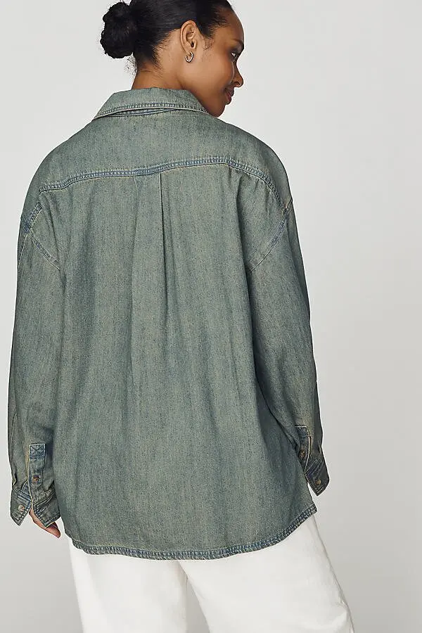 PILCRO 100% Cotton Denim Buttondown Shirt - Antique Wash