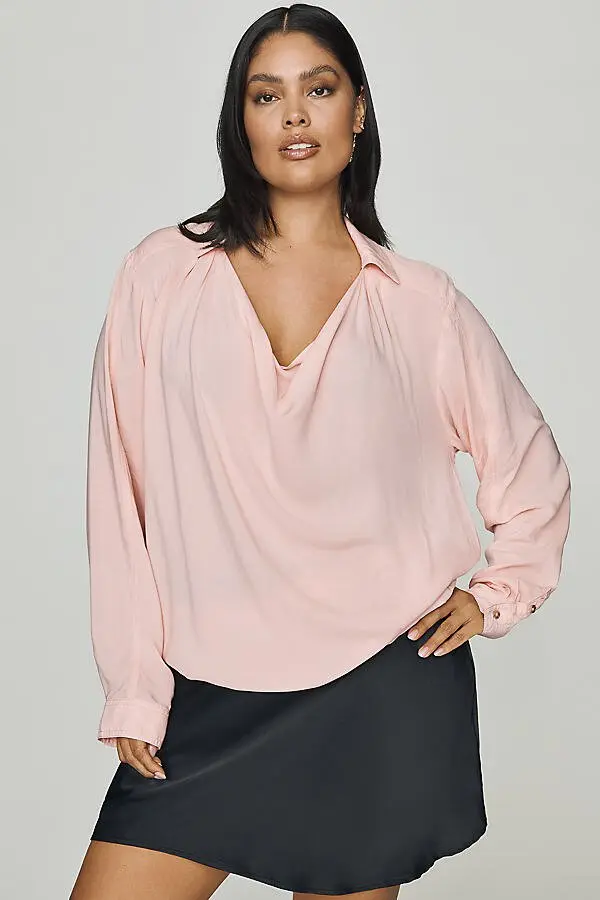 PILCRO Cowl-neck Long-sleeve Blouse - Spanish Vanilla