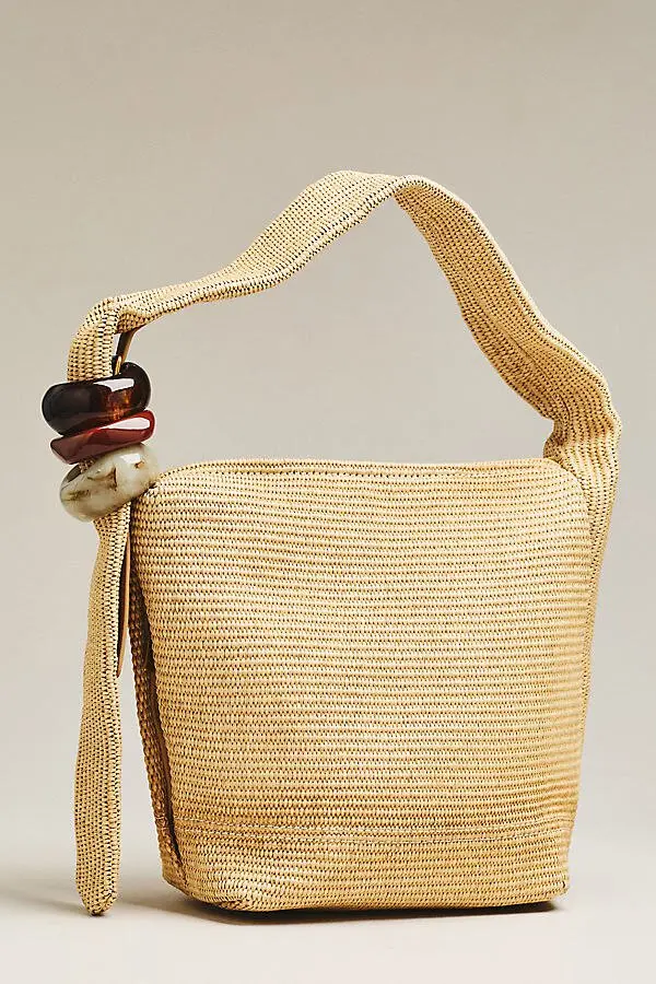 Dolce Vita Kalen Raffia Beaded Slouchy Bag - Natural