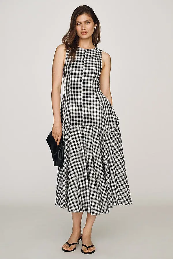 A.REN Maelle Drop-waist Midi Dress - Black & White Pattern
