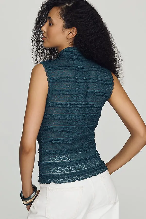 Anthropologie Lace Ruffle Tank Top - Evergreen