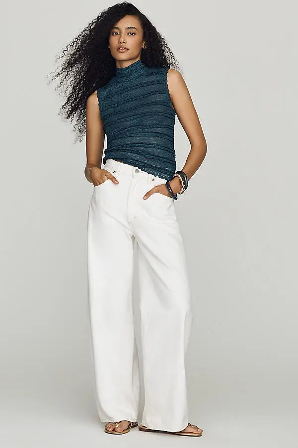 Anthropologie Lace Ruffle Tank Top - Evergreen