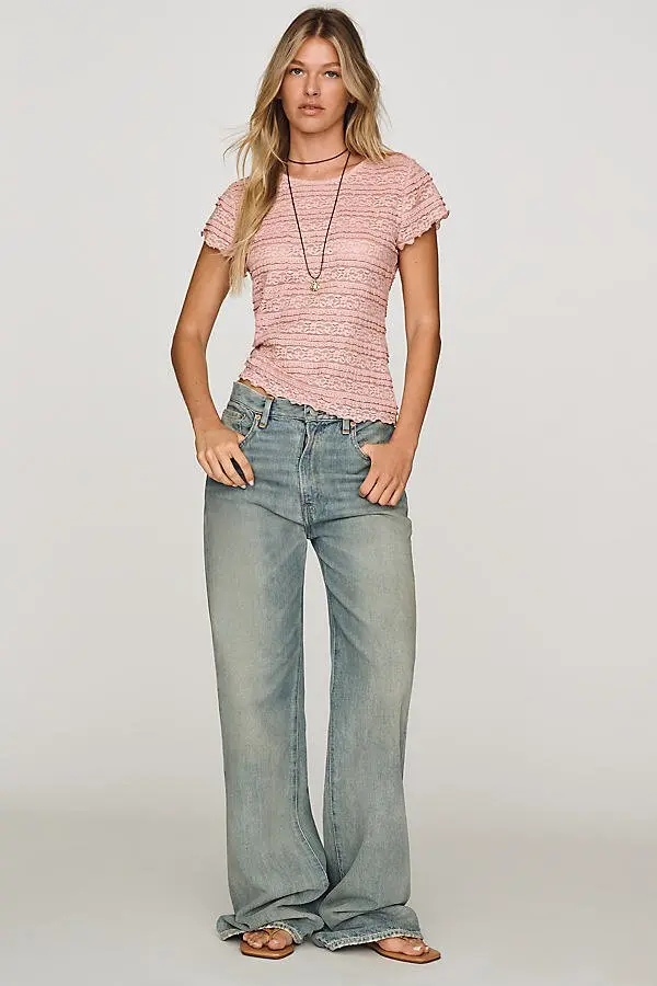 Anthropologie Lace Ruffle Ba Tee - Rose