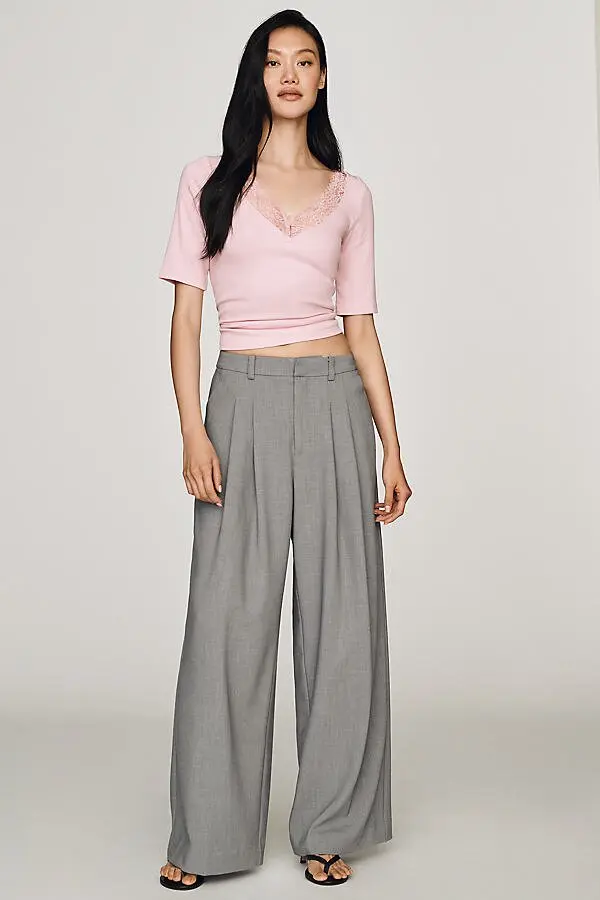 Maeve V-neck Henley T-shirt Top - Bleached Mauve