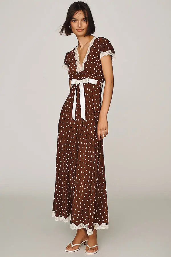 Rixo Marlice Silk Polka Dot Maxi Dress