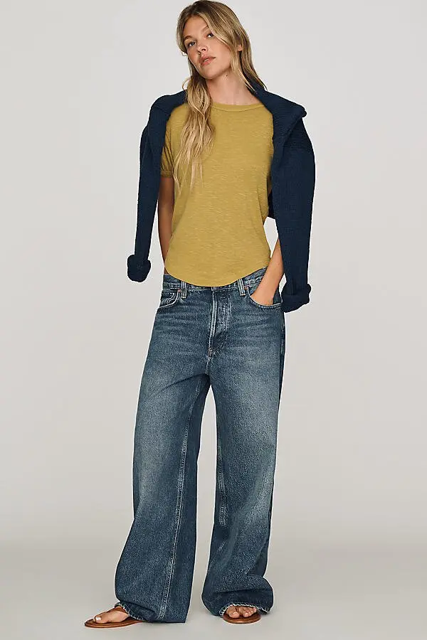 PILCRO Cotton Puff-sleeve Tee - Amber Green