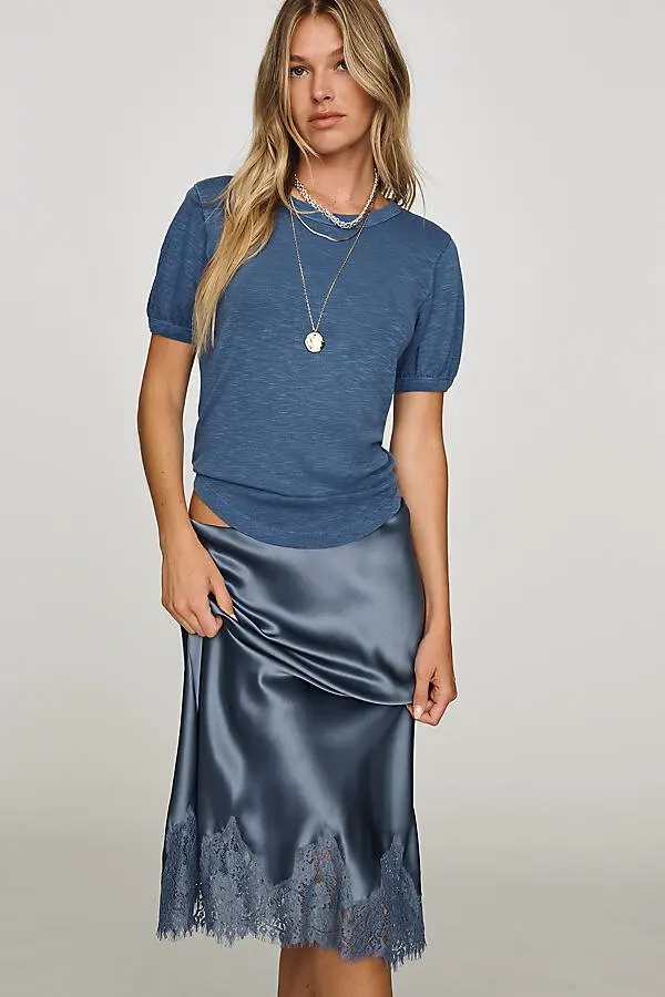 PILCRO Cotton Puff-sleeve Tee - True Blue
