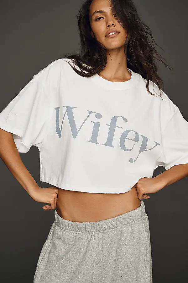 BRIDEMERCH Wifey Cotton Cropped Tee - White