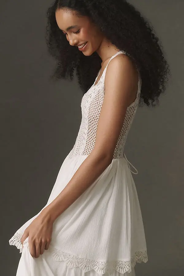 Bhldn Cotton Crochet Tiered Maxi Dress