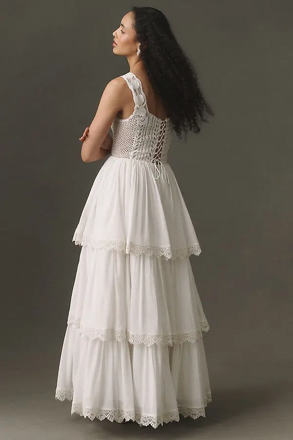 Bhldn Cotton Crochet Tiered Maxi Dress