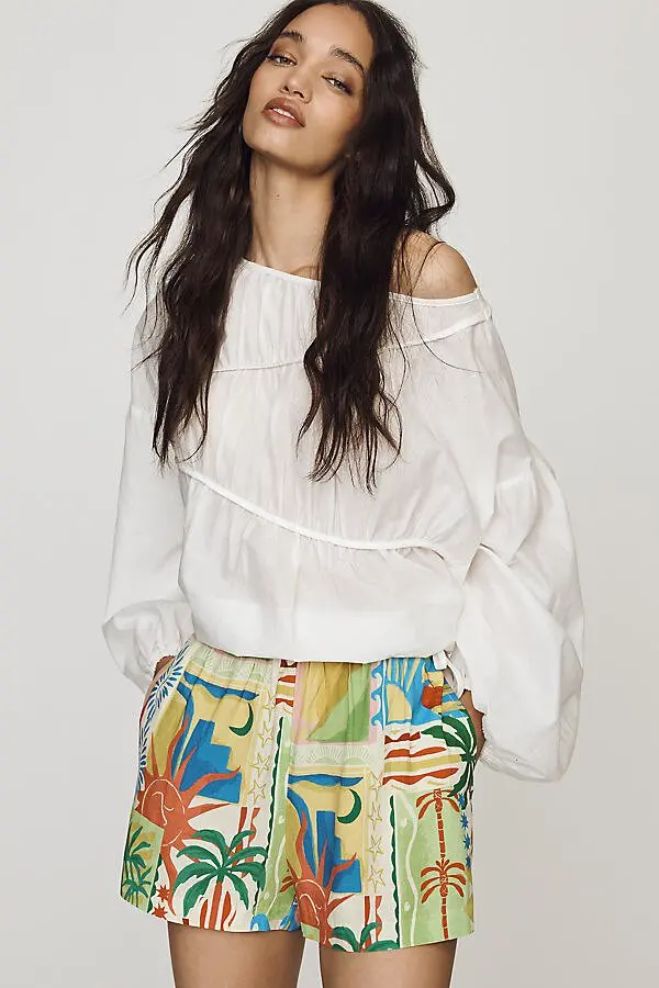 Astr The Label Loren Printed Linen Blend Shorts