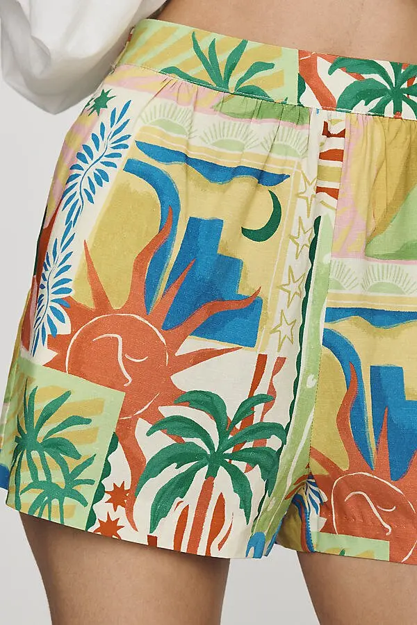 Astr The Label Loren Printed Linen Blend Shorts