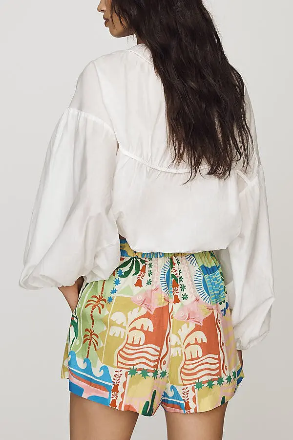 Astr The Label Loren Printed Linen Blend Shorts