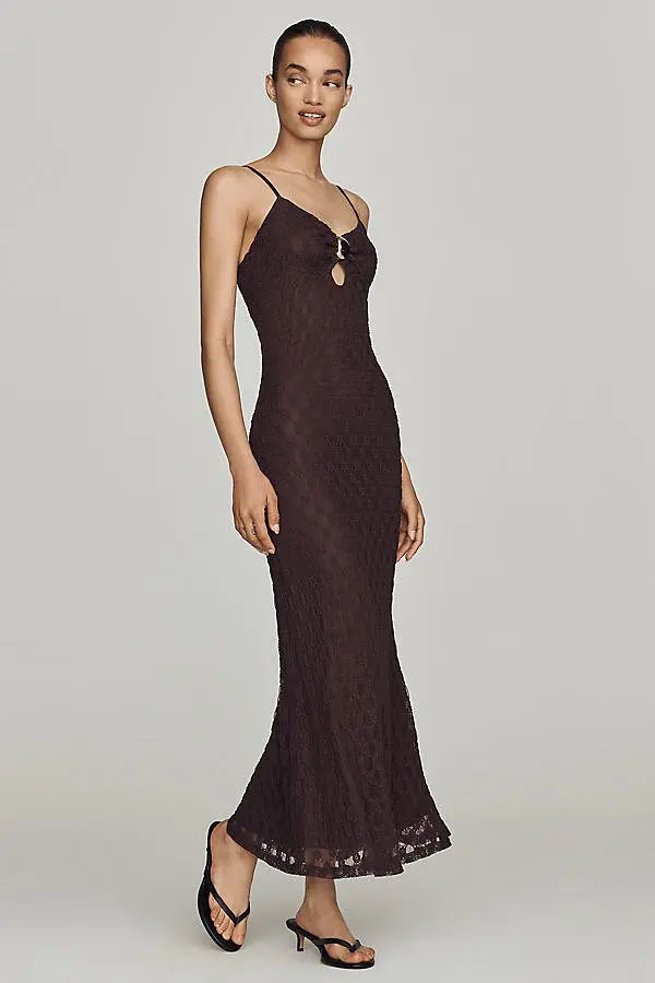 Bardot Karla Mesh Midi Dress - Dark Chocolate