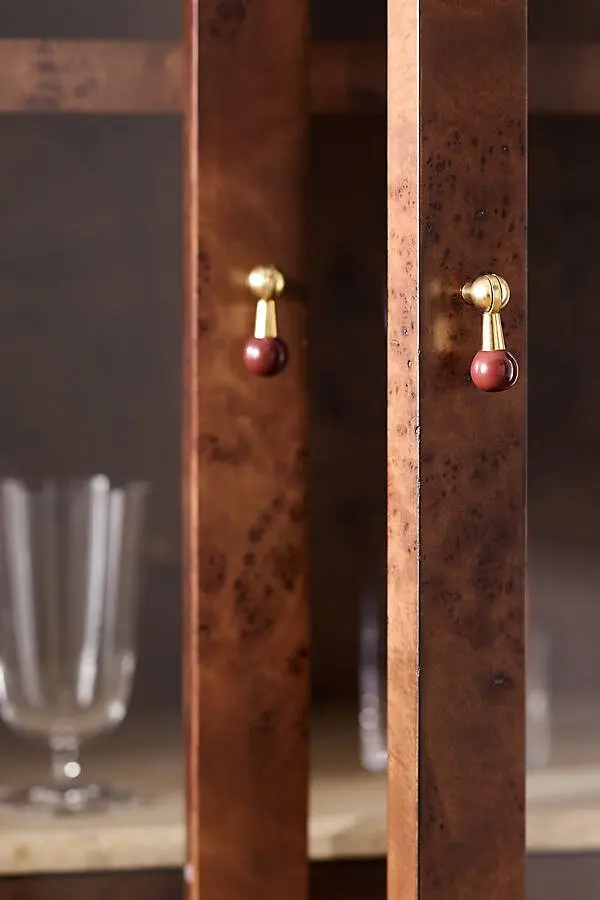 Anthropologie Ata Brass Dangle Knob, Set Of 2 - Burgundy