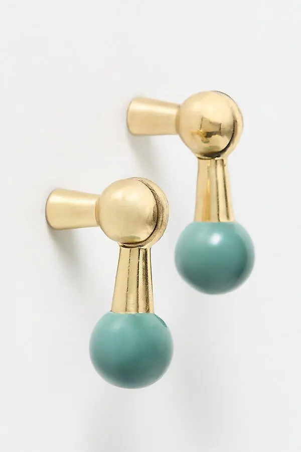 Anthropologie Ata Brass Dangle Knob, Set Of 2 - Green