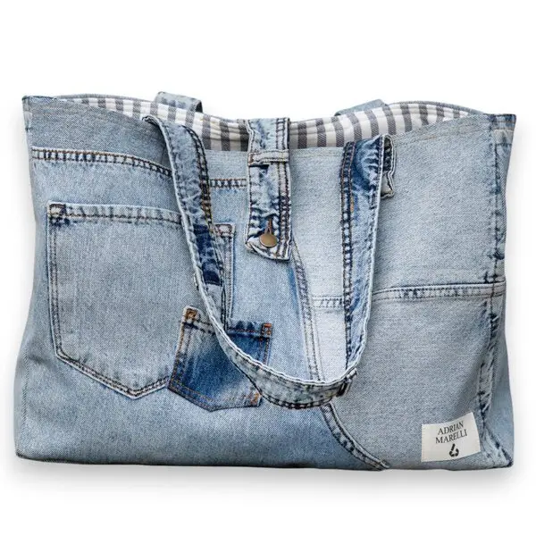 LEATHERE Heritage Denim Tote Upcycled Snow