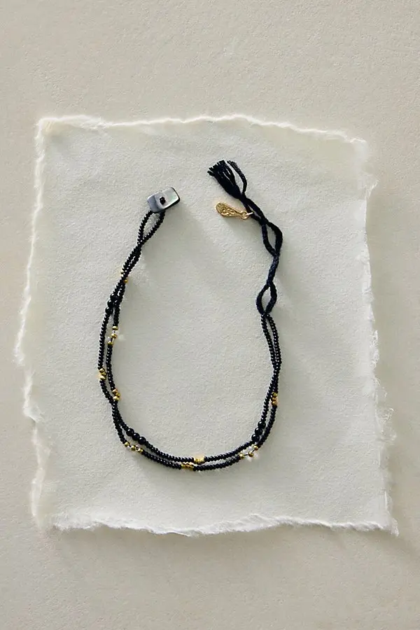 Free People Muse Semi-precious Beaded Anklet - Black/gold