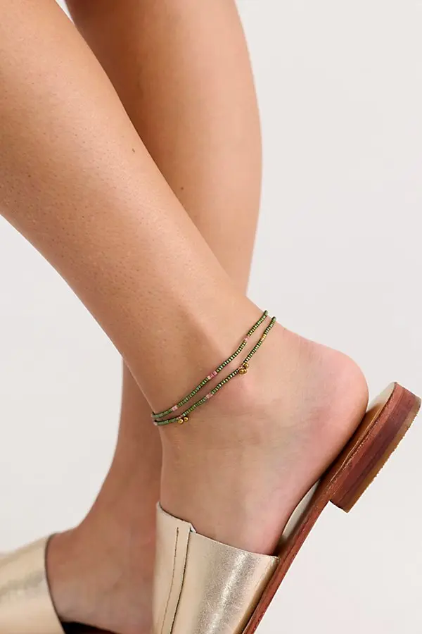Free People Muse Semi-precious Beaded Anklet - Watermelon