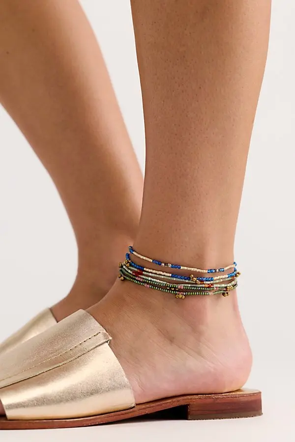 Free People Muse Semi-precious Beaded Anklet - Watermelon