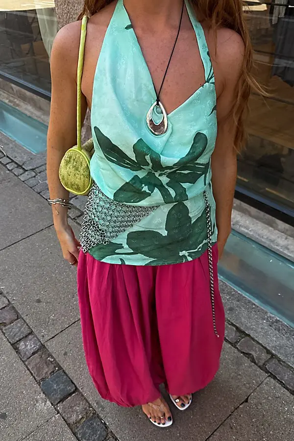 Free People Amalina Printed Halter Top - Aqua Combo