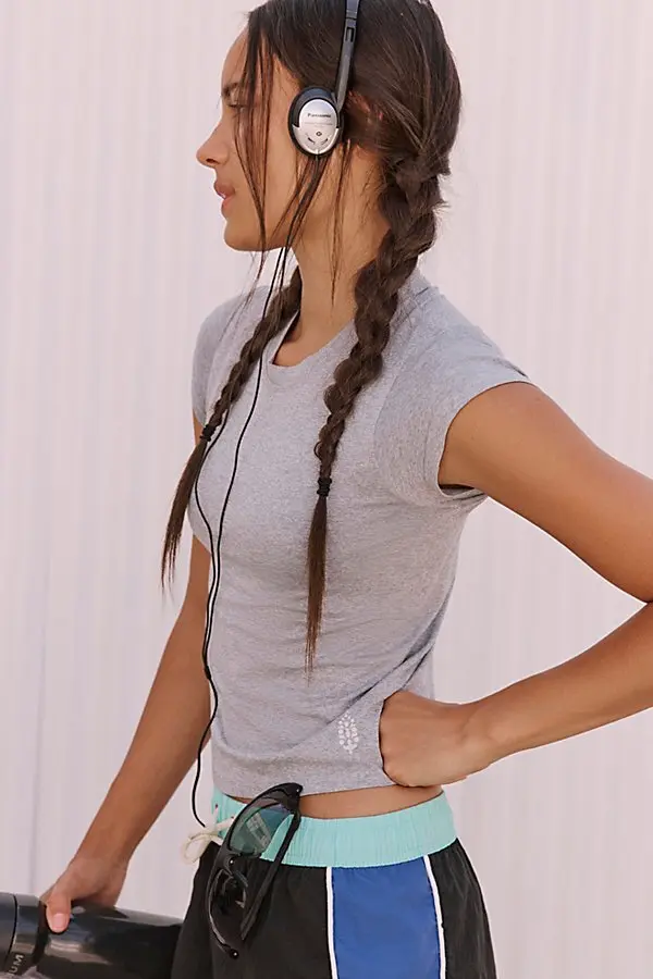 Free People Up Next Baby Tee - White Heather Grey