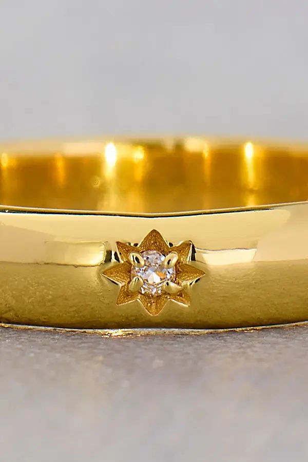 GHOST LONDON Star Engraved White Topaz Ring